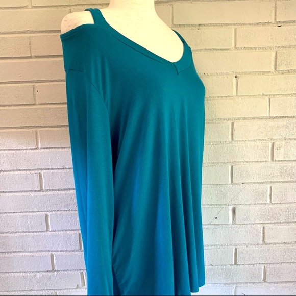 Tops | Teal Cold Shoulder Blouse | Poshmark